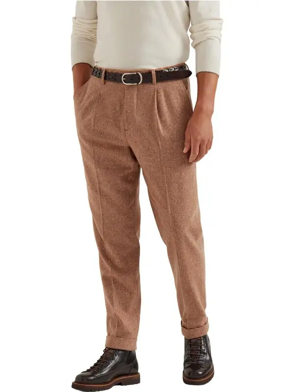 Brunello Cucinelli Tailored Pleated Trousers With Cuffed Hem - Brown