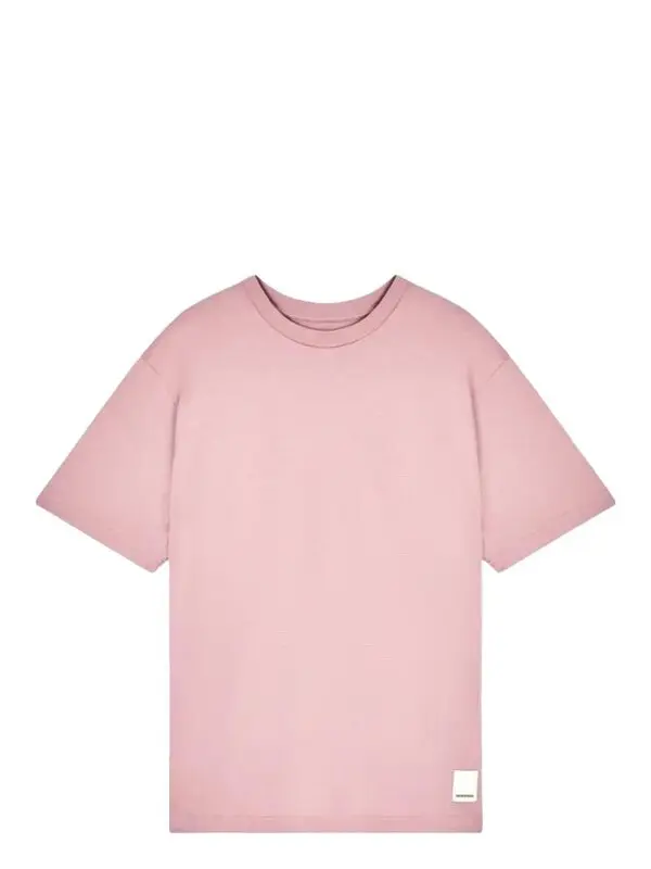 Emporio Armani Pure Cotton Fitted Short-sleeved Round Neck Plaid Appliqué Embroidered T-shirt - Pink