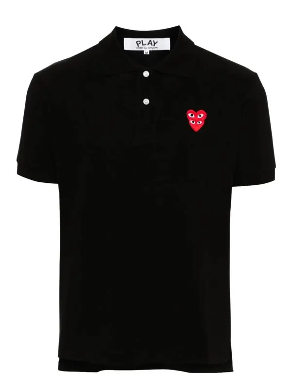 Comme Des Garçons Heart-patch Cotton Polo Shirt - Black