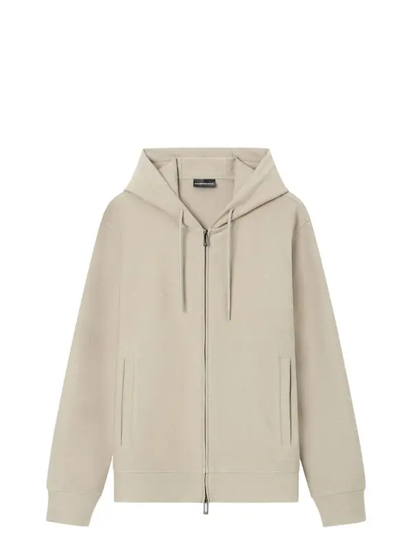 Emporio Armani Zip-up Drawstring Hoodie With All-over Eagle Logo - Khaki