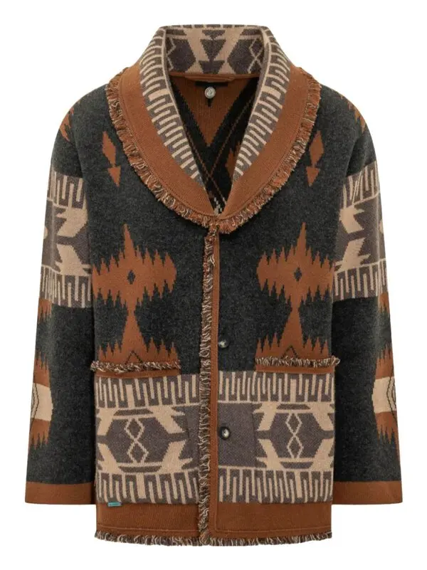 Alanui Icon Jacquard Fringe Cardigan - Brown