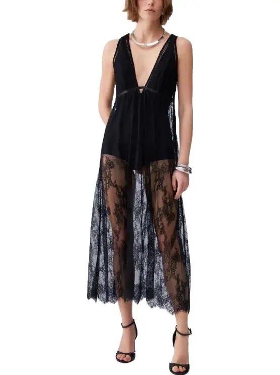 Liu Jo Chantilly Lace V-neck Midi Dress - Black