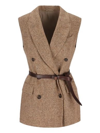 Brunello Cucinelli Double-breasted Belted Vest - Brown