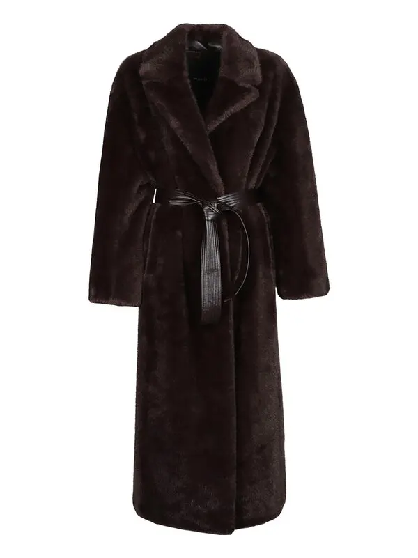 Pinko Long Faux Fur Coat - Brown