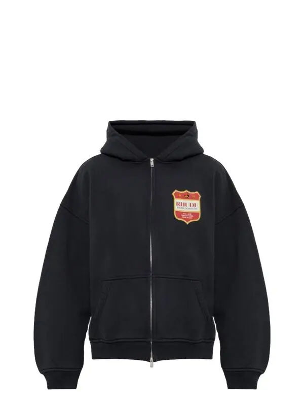 Rhude Full Zip Hooded Sweatshirt - Black