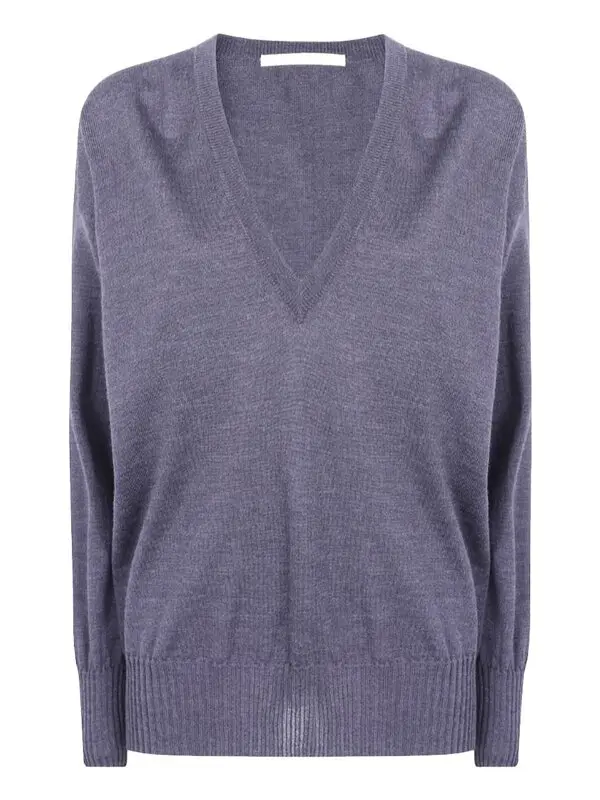 NUUR V-neck Sweater With Ribbed Details - Anthracite