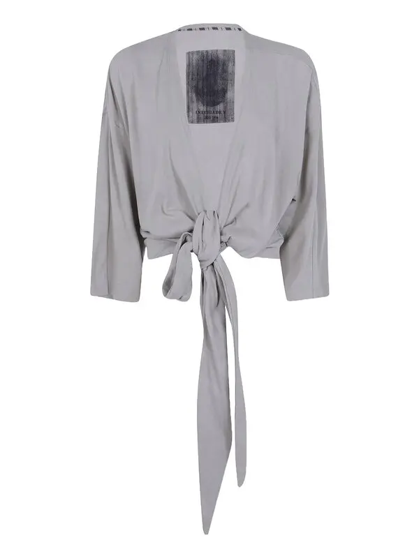 ZIGGY CHEN Long-sleeved V-neck Top With Front Tie Detail - Grey