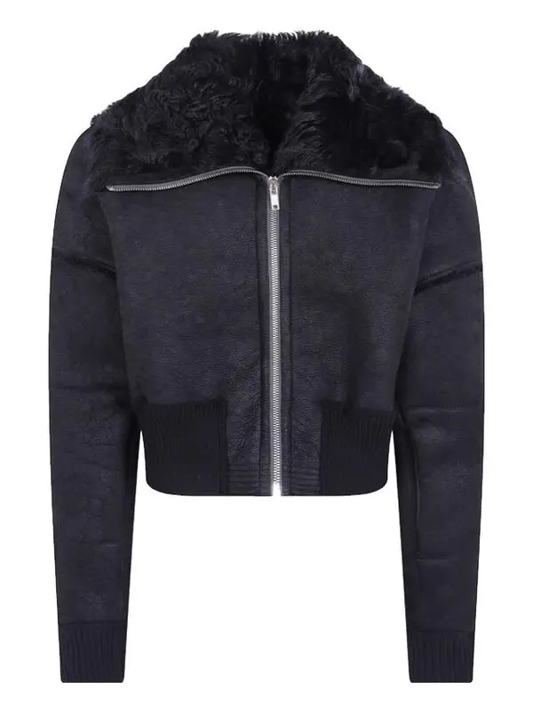 Rick Owens Cropped Aviator Leather Jacket - Black