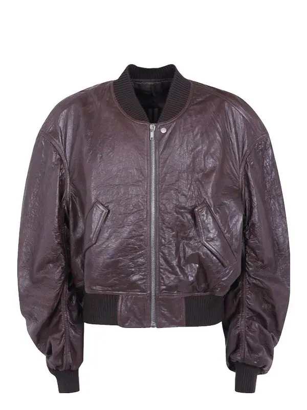 Rick Owens Long Sleeve Leather Bomber Jacket - Brown