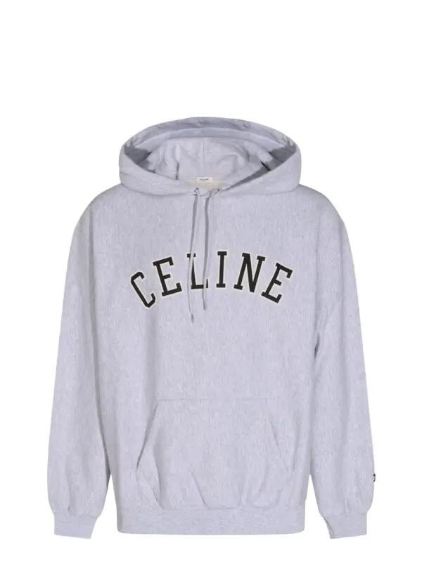 Celine Long-sleeved Hooded Sweatshirt With Letter Detail - Grey