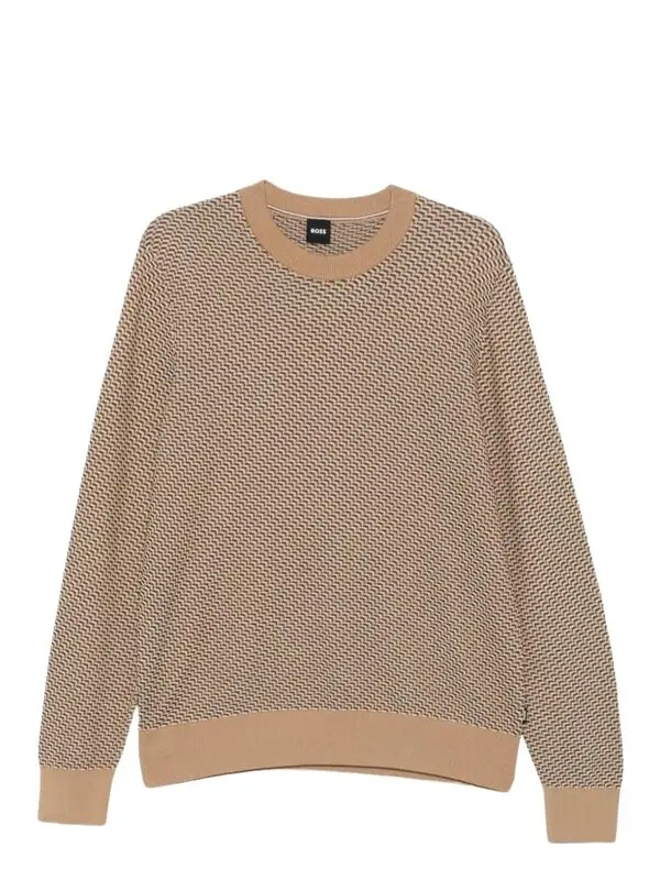 Hugo Boss Geometric Pattern Crew Neck Sweater - Light Brown