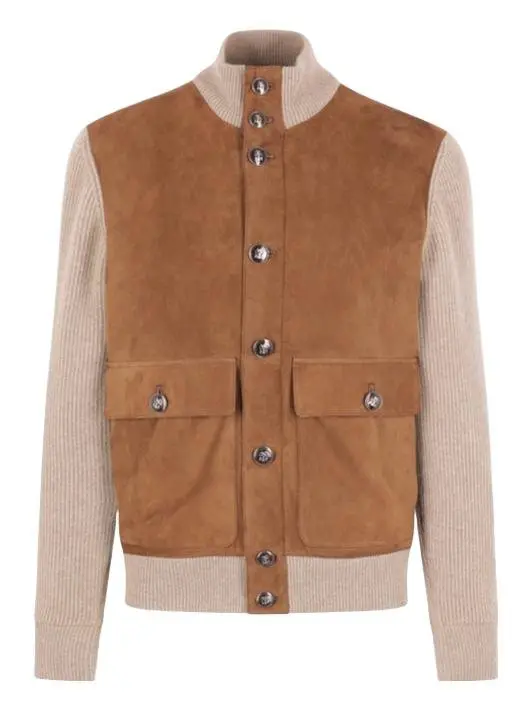 Brunello Cucinelli High-neck Ribbed Sleeve Jacket - Brown