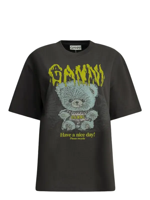 GANNI Forest Teddy Crewneck T-shirt - Phantom Black