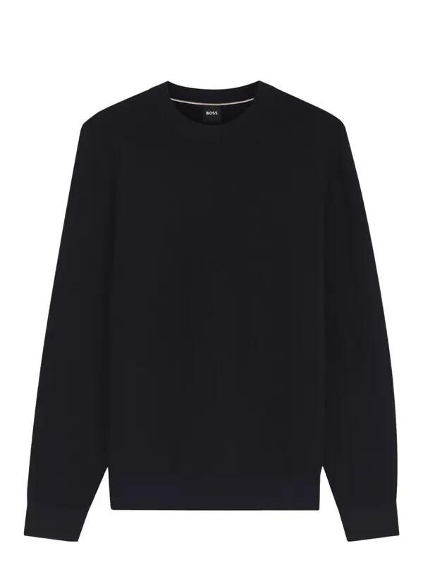 Hugo Boss Regular-fit Sweater In Diagonal-structured Cotton - Dark Blue