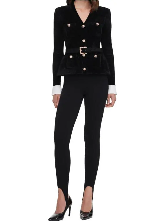 SELF-PORTRAIT Chenille Knit Top With Belt And Pockets - Black
