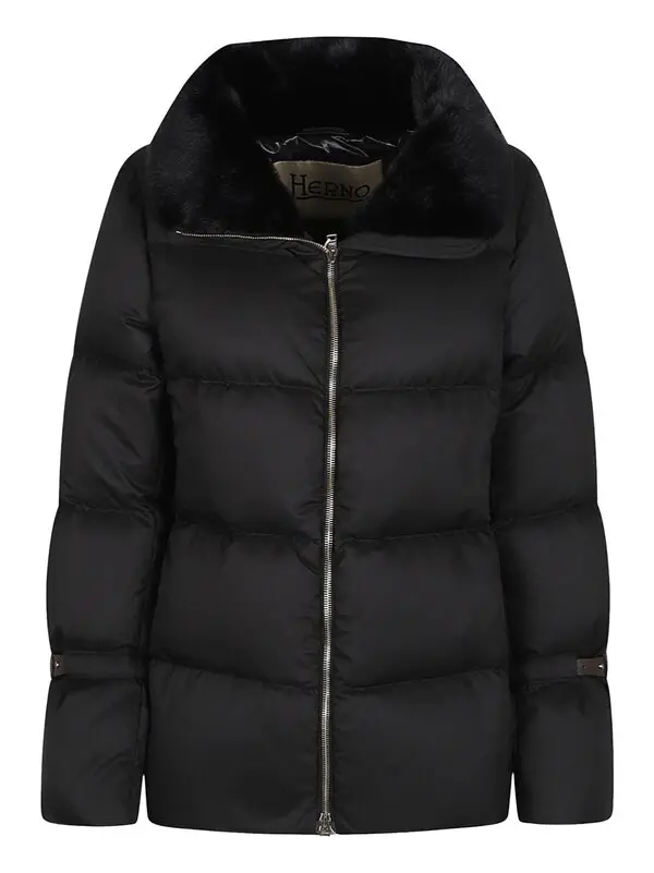 Herno Quilted Down Jacket With Lapel Collar - Black