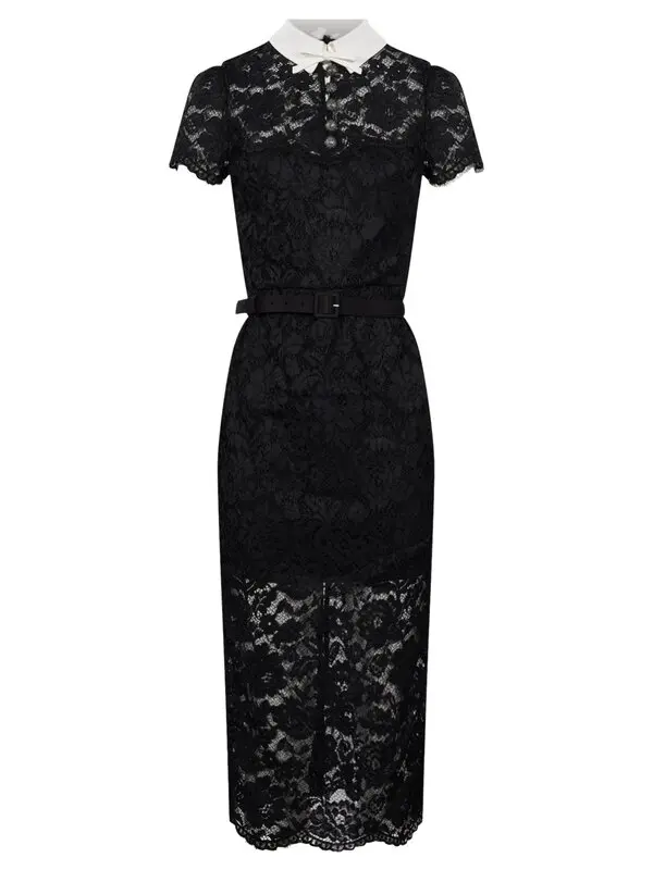 SELF-PORTRAIT Lace Contrast-collar Midi Dress - Black