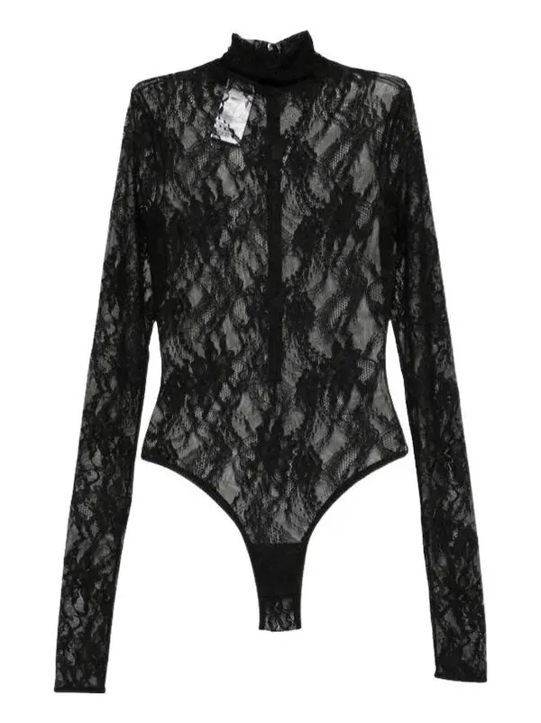 Andamane Ziggy Lace-patterned High-neck Bodysuit - Black