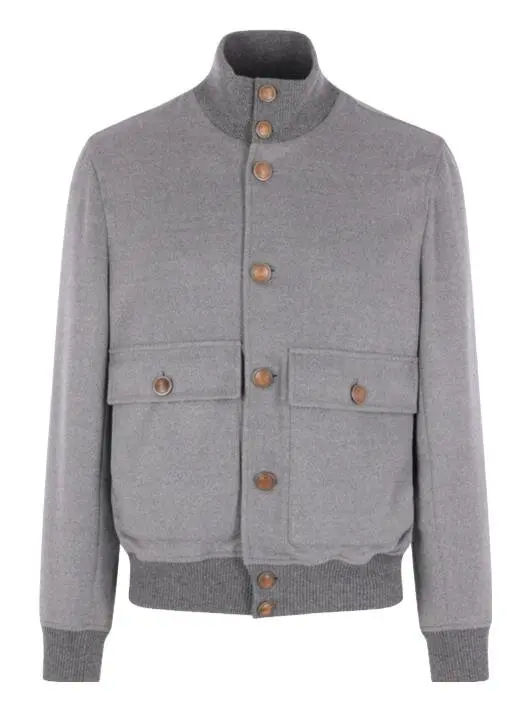 Brunello Cucinelli Long-sleeved Buttoned Jacket With High Collar - Gray