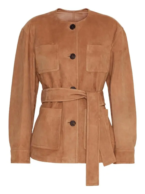 Max Mara Long-sleeve Leather Jacket With Belt - Brown