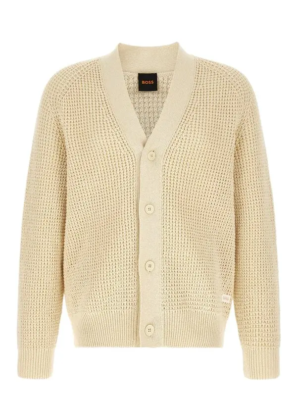 Hugo Boss Honeycomb Knit V-neck Cardigan - Beige
