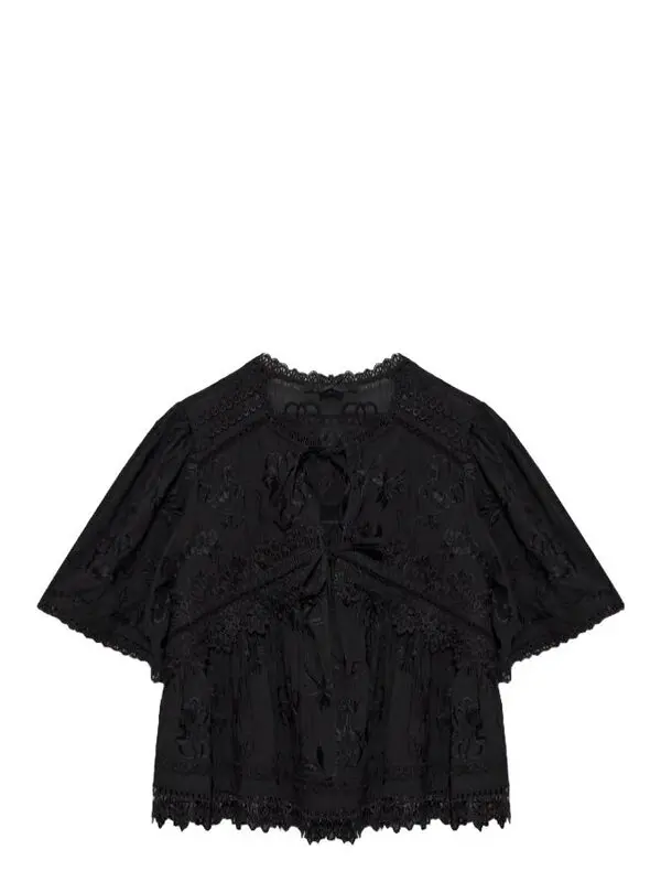 ALLSAINTS Embroidered Floral Lace Short-sleeve Shirt - Black