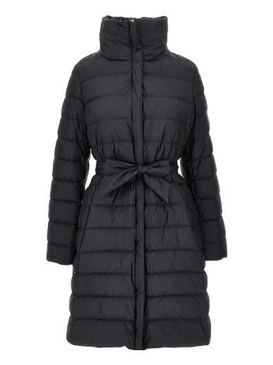 Max Mara Quilted Puffer Jacket With High Collar And Belt - Black