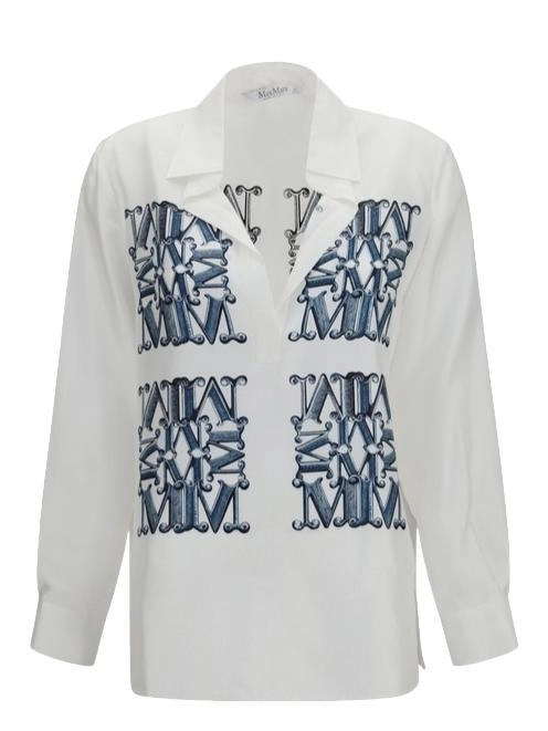 Max Mara Logo Printed Button-up Shirt - White