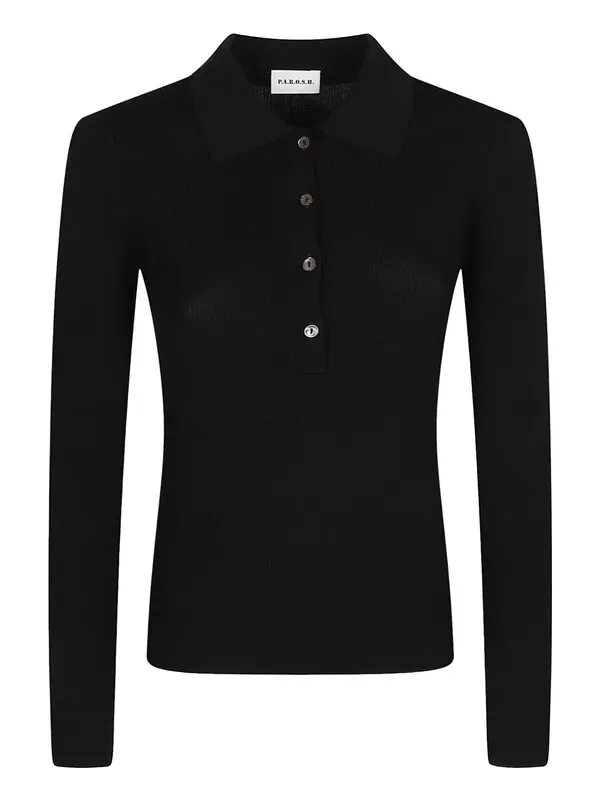 P.a.r.o.s.h Ribbed-knit Polo Top With Long Sleeves - Black