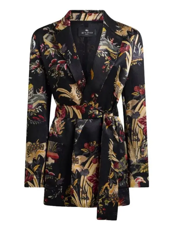 Etro Envers Satin Jacket With Belt And Exotic Motif - Black