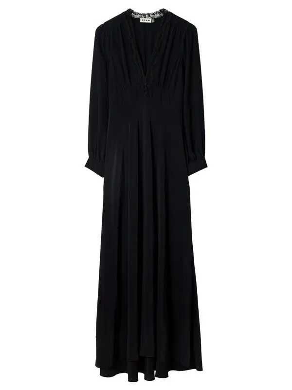 Rixo Long-sleeved V-neck Maxi Dress - Black