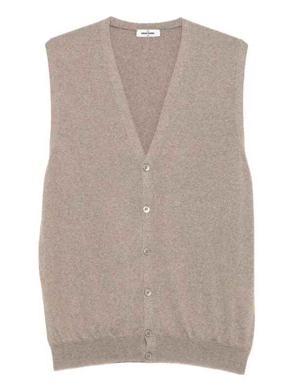 GRAN SASSO Sleeveless V-neck Knit Vest - Nude