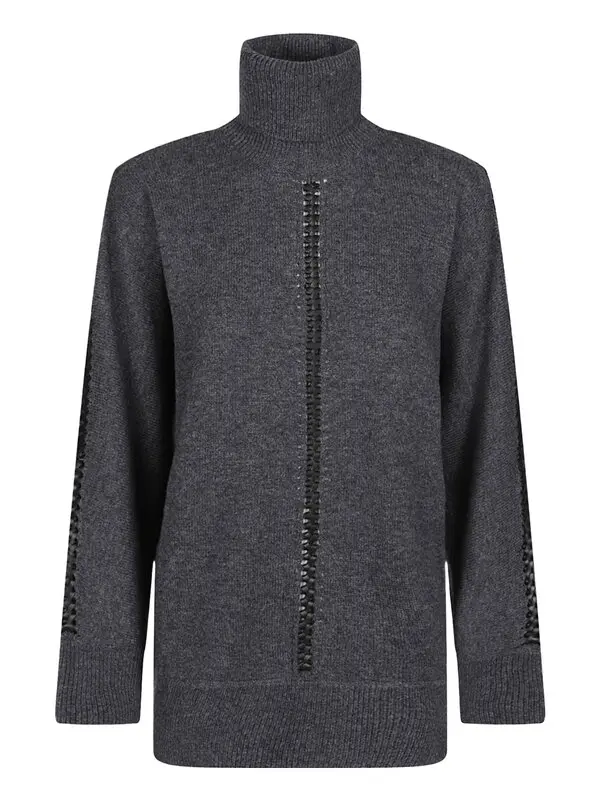 P.a.r.o.s.h Ribbed High Neck Long Sleeve Sweater With Embellished Detail - Black