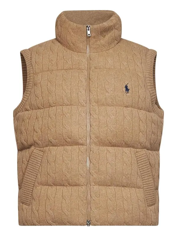 Polo Ralph Lauren Quilted Padded Sleeveless Coat With Stand Collar - Beige