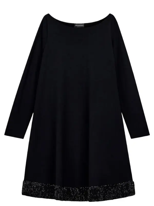 Emporio Armani A-line Dress With Boat Neck And Sequin Trim - Black