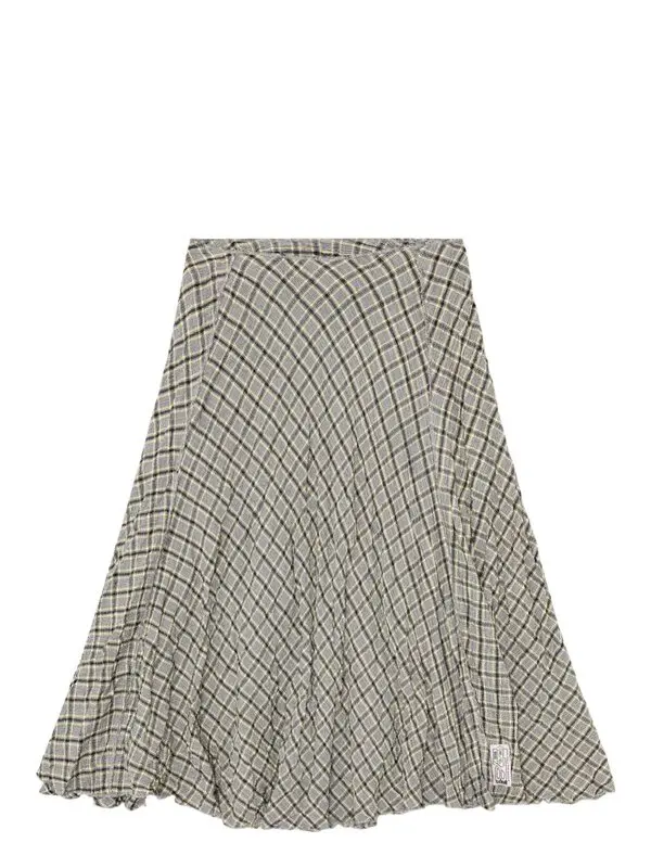 DIESEL® Midi Skirt In Seersucker-effect Check - Gray