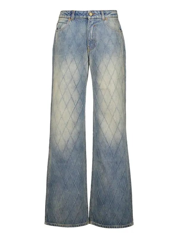 Balmain Diamond-quilted Wide-leg Jeans - Light Blue