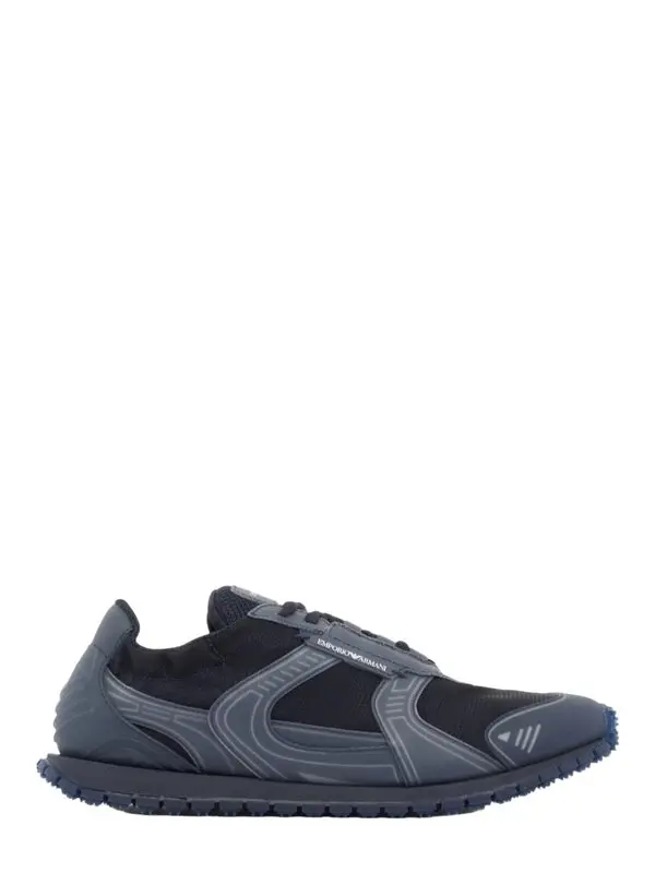 Emporio Armani Ripstop And Mesh Sneakers With Textured Rubber Sole - Blue
