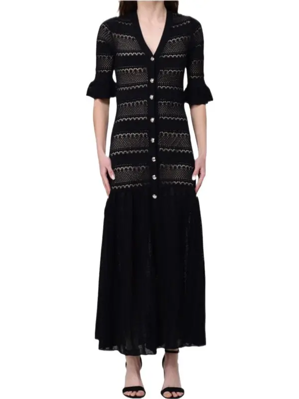 Liu Jo V-neck Maxi Dress With Metallic Button Detail - Black