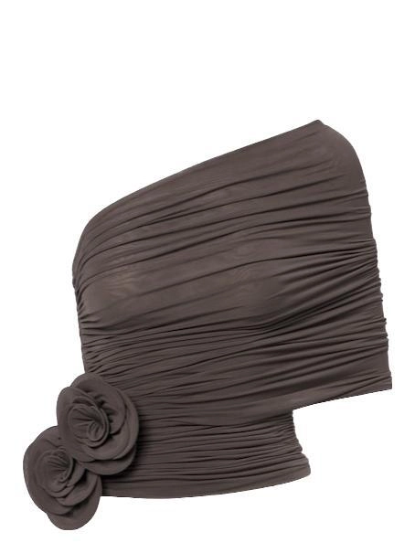 Magda Butrym One-shoulder Draped Top With Rose Appliqués - Brown