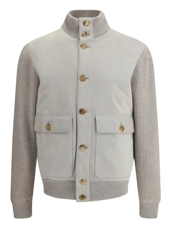Brunello Cucinelli High-neck Buttoned Jacket - Gray