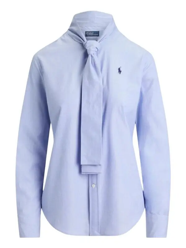 Polo Ralph Lauren Tie Neck" Embroidered Logo Button-up Shirt - Blue