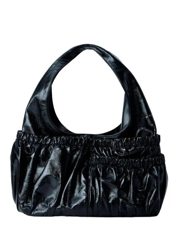 Marni Gathered Leather Tote - Black