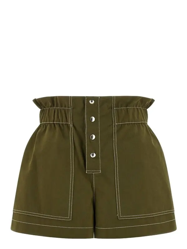 Marni Gabardine Contrast Stitched High-waisted Shorts - Green