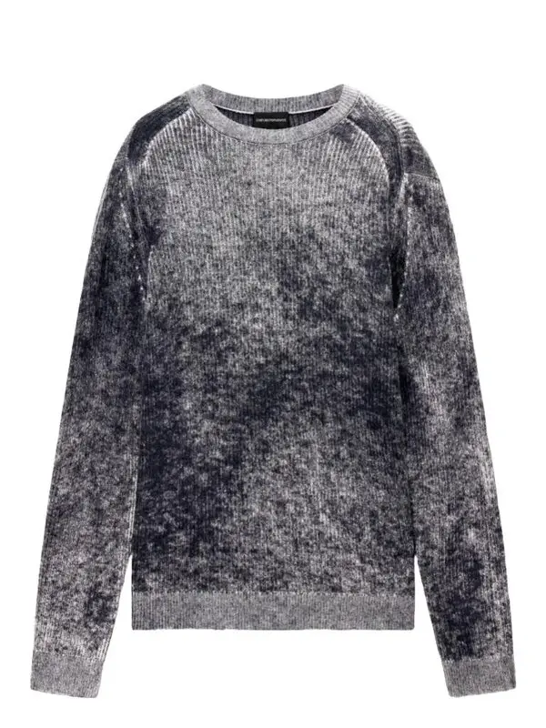 Emporio Armani Ribbed Virgin Wool Sweater With Melange Print - Grey