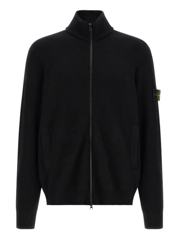 Stone Island Zip-up Cardigan - Black