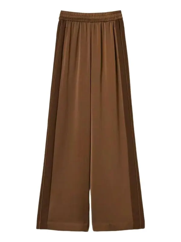 TWINSET Satin Palazzo Trousers With Matte Side Panels - Dark Brown