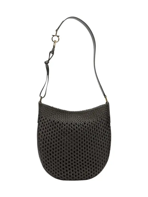FERRAGAMO Small Woven Hobo Shoulder Bag - Brown