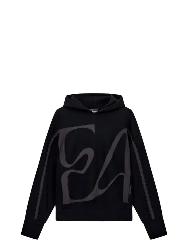 Emporio Armani French Terry Jersey Hoodie With Oversized Ea Embroidery - Black