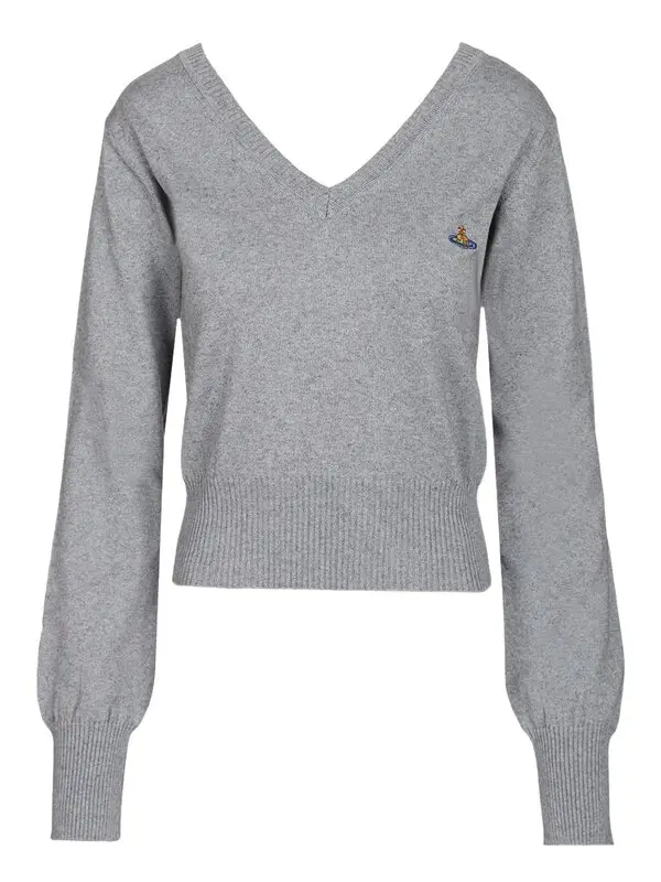 VIVIENNE WESTWOOD Cropped V-neck Jumper With Puffed Sleeves - Grey
